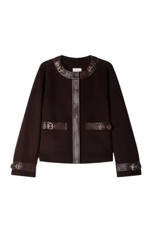 Sandro Short Coat With Leather Details