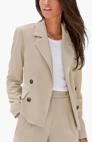 LASCANA Double Breasted Blazer With Notched Lapel - Sand