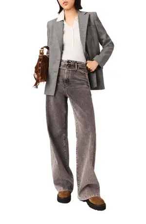 Maje Wide-leg Jeans With Chain-link Belt - Grey