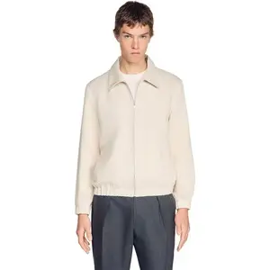 Sandro Zip-up Cotton Linen Jacket With Elasticated Cuffs