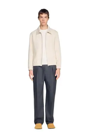 Sandro Zip-up Cotton Linen Jacket With Elasticated Cuffs