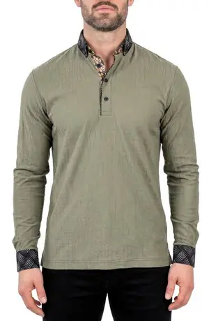 MACEOO Newton Crocodile Pattern Long Sleeve Polo - Grey