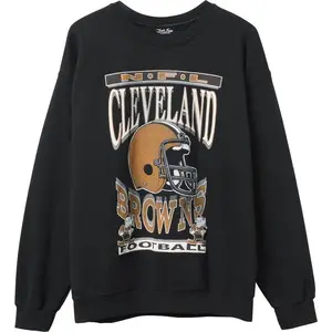 Junk Food Cleveland Browns Helmet Crewneck Sweatshirt - Black