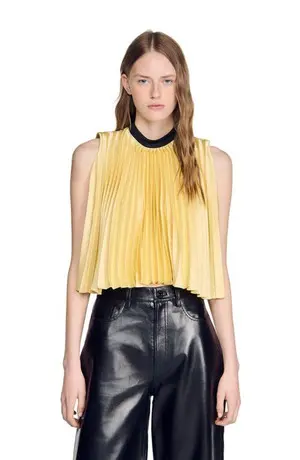 Sandro Pleated Tie-back Top - Straw