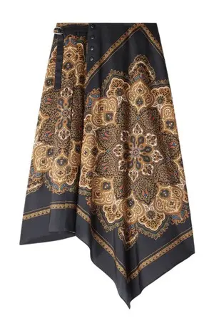 Sandro Asymmetrical Scarf Print Skirt