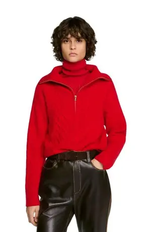 Sandro Zip-neck Cable Knit Sweater