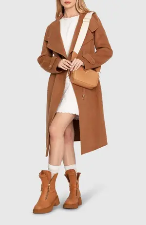 BELLE & BLOOM Asymmetric Zip Wool Blend Coat