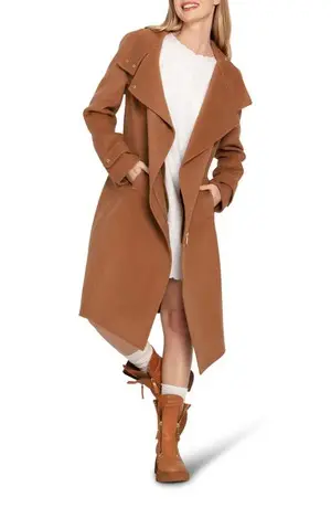 BELLE & BLOOM Asymmetric Zip Wool Blend Coat - Camel