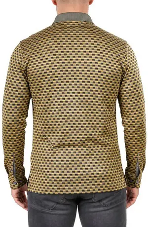 MACEOO Long Sleeve Check Print Knit Polo