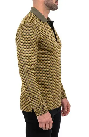 MACEOO Long Sleeve Check Print Knit Polo