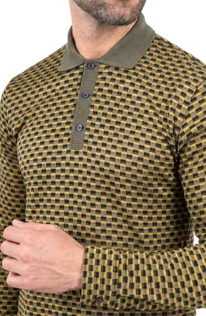 MACEOO Long Sleeve Check Print Knit Polo