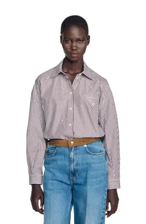 Sandro Oversized Striped Rhinestone Shirt