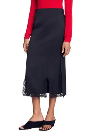 Sandro Long Mixed-material Lace Skirt