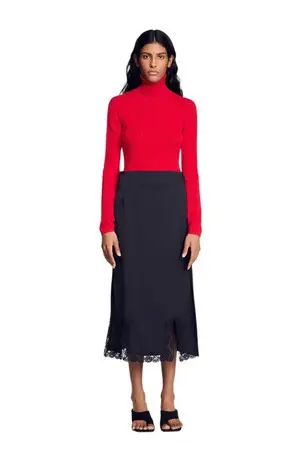 Sandro Long Mixed-material Lace Skirt