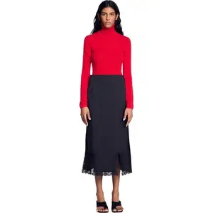Sandro Long Mixed-material Lace Skirt - Black