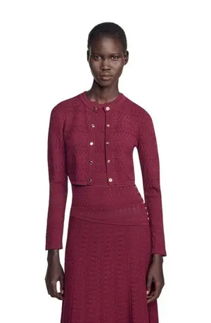 Sandro Cropped Pointelle Knit Cardigan