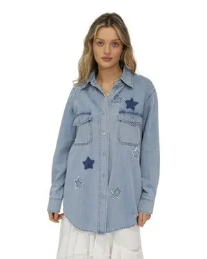 BELLE & BLOOM Stargazer Patch Detail Denim Shirt