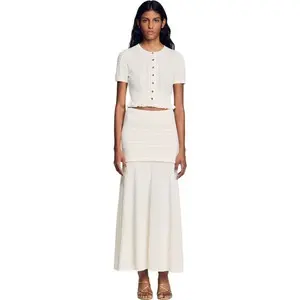 Sandro Pointelle Knit Maxi Skirt - Ecru