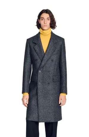Sandro Double-breasted Virgin Wool Coat
