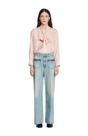 Sandro Straight-leg Jeans With Leather Detail