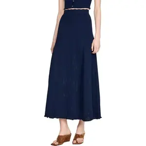 Sandro Pointelle Knit Maxi Skirt - Navy Blue
