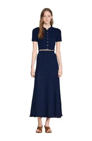 Sandro Pointelle Knit Maxi Skirt