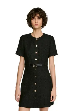 Sandro 2-in-1 Tweed Mini Dress With Belt