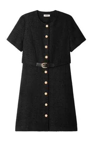 Sandro 2-in-1 Tweed Mini Dress With Belt