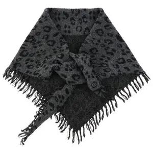 Rebecca Minkoff Jacquard Knit Leopard Triangle Scarf With Fringe - Grey