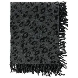 Rebecca Minkoff Jacquard Knit Leopard Triangle Scarf With Fringe - Grey