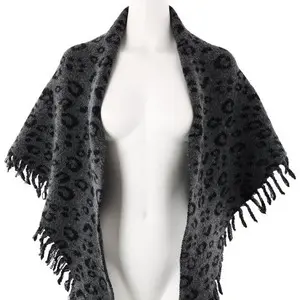 Rebecca Minkoff Jacquard Knit Leopard Triangle Scarf With Fringe - Grey