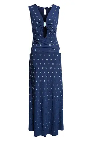 Rabanne Embellished Jersey Maxi Dress - Midnight Blue