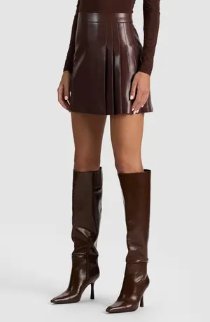 Alice + Olivia Chara Faux Leather Mixed Media Mock Neck Minidress