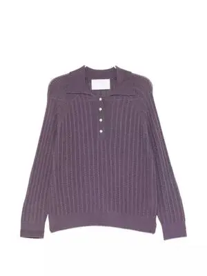 CUDDLEUP Ribbed-knit Polo Top - Purple