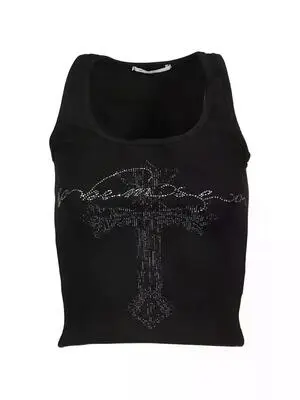 BOHEMSEO Rhinestone Embellished Cross Graphic Tank Top