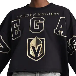 STARTER Vegas Golden Knights Cropped Drop Shoulder Sweatshirt - Black