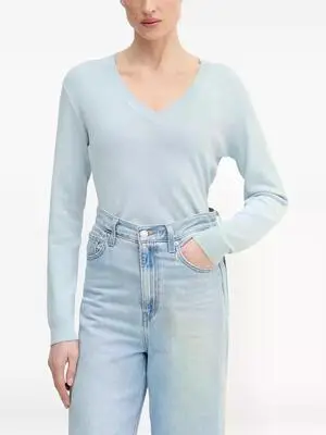 BENETTON V-neck Ribbed Knit Sweater - Blue