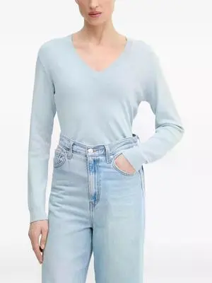 BENETTON V-neck Ribbed Knit Sweater - Blue