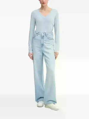 BENETTON V-neck Ribbed Knit Sweater - Blue