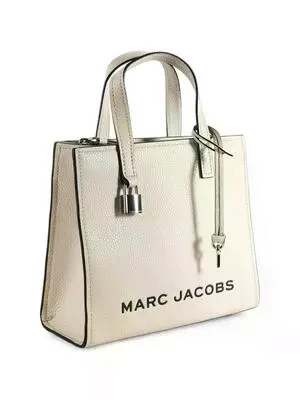 Marc Jacobs Logo Print Grained-leather Tote Bag - Neutrals