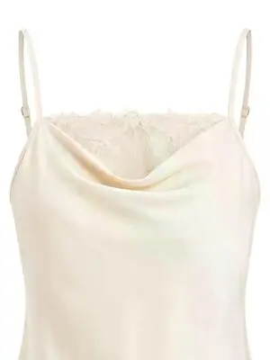 TWINSET Cowl Neck Lace Trim Spaghetti Strap Top - Neutrals