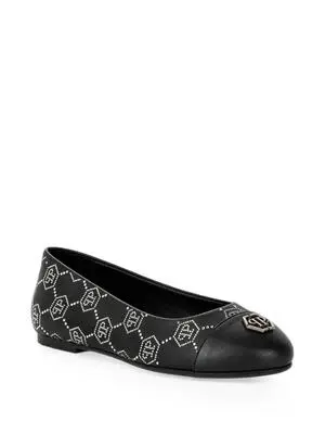Philipp Plein Nappa Leather Ballerina Flats With Monogram Rhinestones
