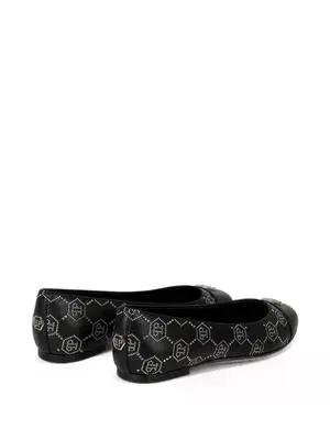 Philipp Plein Nappa Leather Ballerina Flats With Monogram Rhinestones