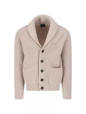 DRUMOHR Shawl Collar Chunky Knit Cardigan - Neutrals