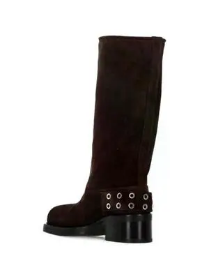 Mach & Mach Buckled Suede Knee-high Boots