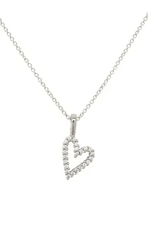 MADE BY MARY Heart Charm Necklace With Cubic Zirconia - Silver