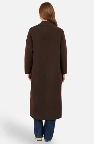 YUMI Long Sleeve Knitted Maxi Cardigan - Brown