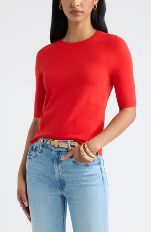 OPEN EDIT Elbow Sleeve Crewneck Sweater Red Rush