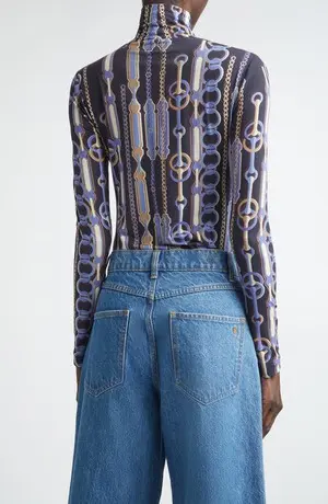 St. John Heritage Chain Bridle Print Turtleneck Top