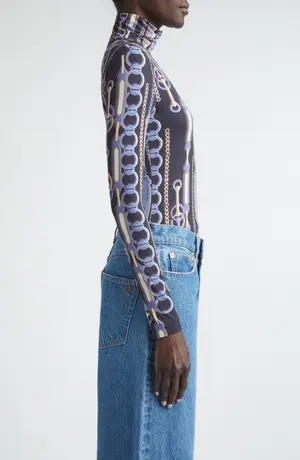 St. John Heritage Chain Bridle Print Turtleneck Top